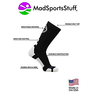 MadSportsStuff Volleyball Logo Crew Socks (Black/White, Medium)