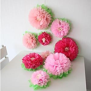 Mybbshower Pink Paper Flower Wedding Centerpiece Birthday Party Backdrop Nursery Room Wall Home Decoration Pack of 9