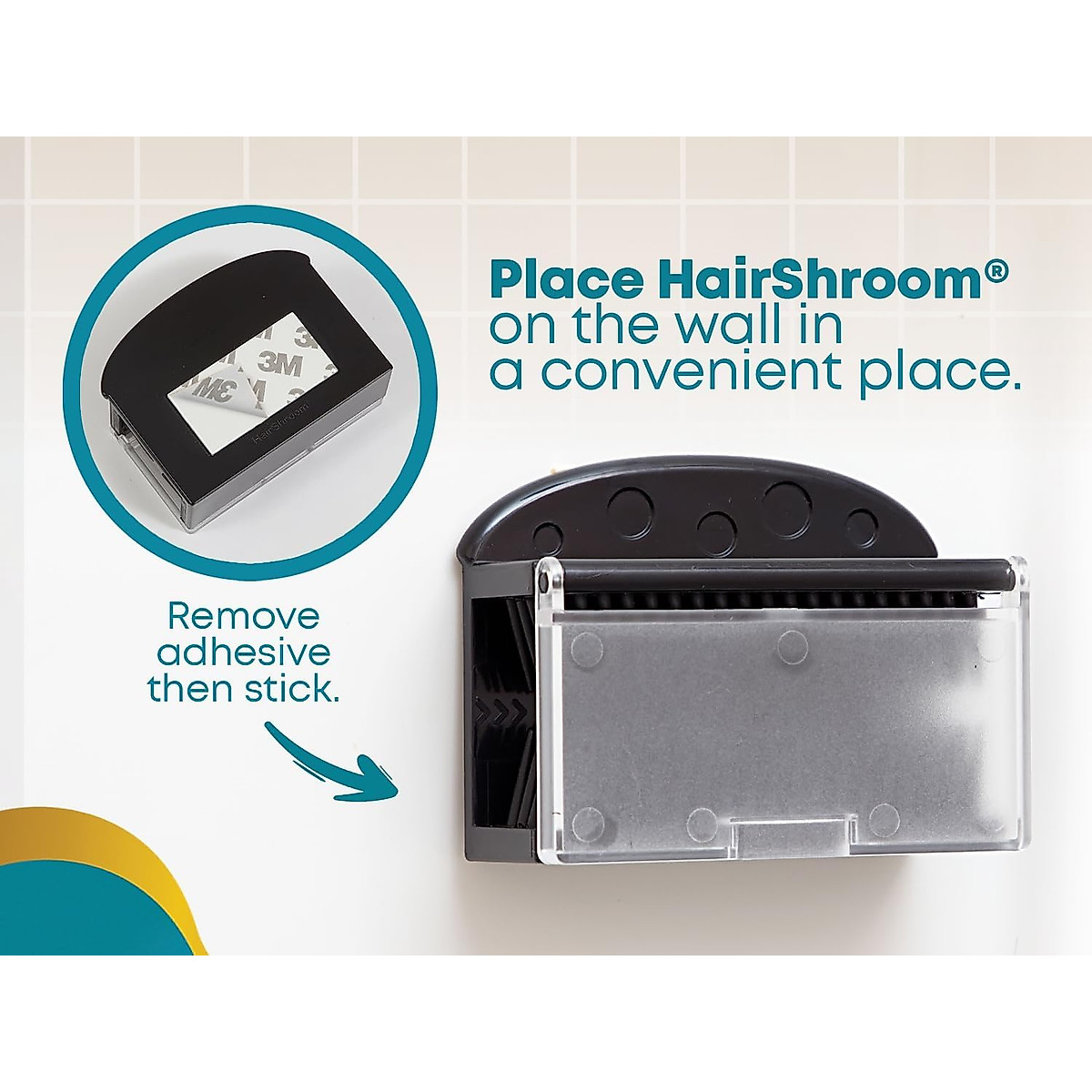 HairShroom Reusable Shower & Bathtub Wall Hair Catcher Hair Grabber Snare for The Hidden Storage of Wet Hair to Prevent Clogged Drains, Black