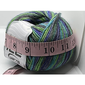 Blue, Purple, Green, Grey Self-Striping Leonardo Color Yarn - DK Weight Merino Wool and Cotton Blend Yarn 50 Grams (1.75 Ounces) 190 Meters (207 Yards)