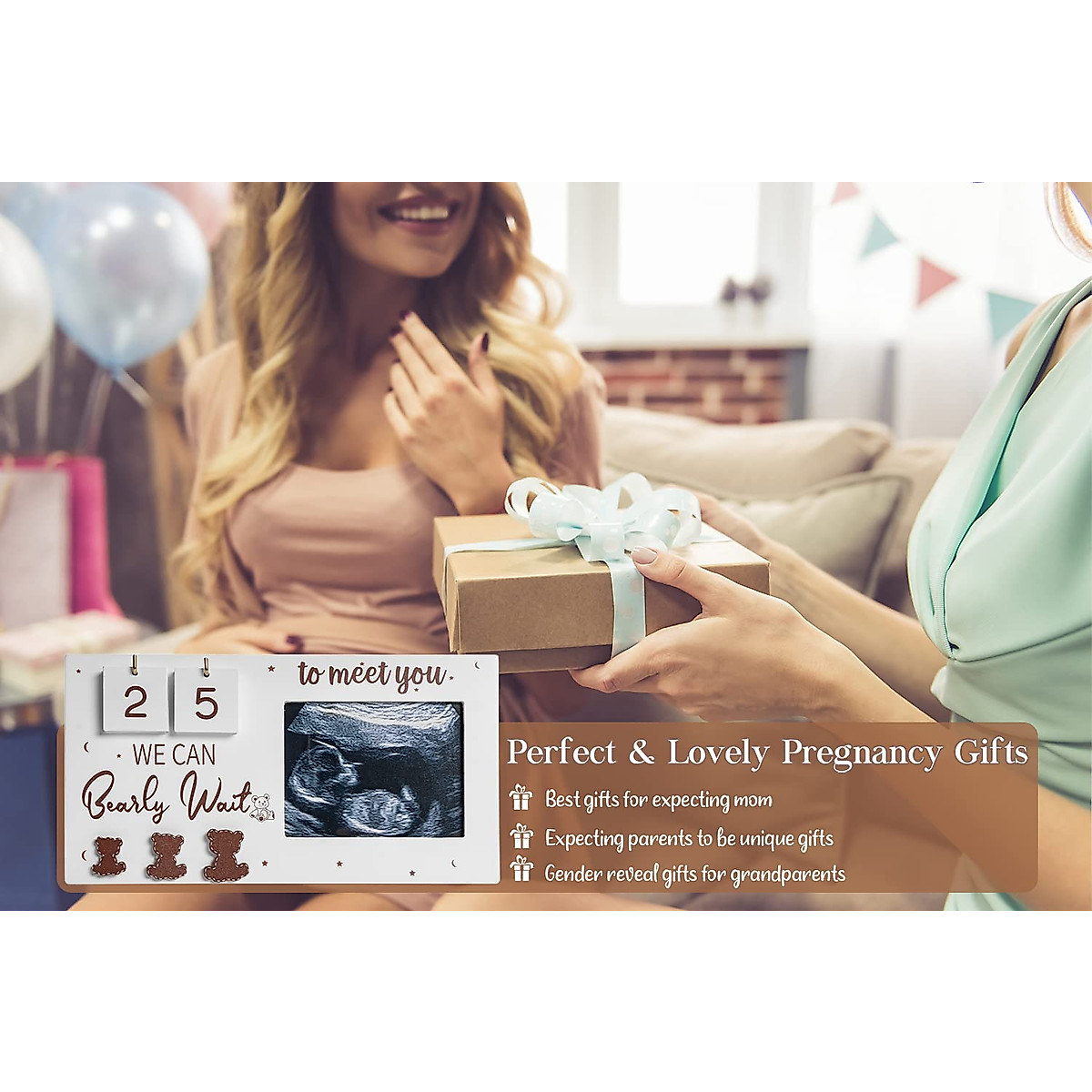 Ultrasound Picture Frame We Can Bearly Wait Baby Shower Decorations Teddy Bear Sonogram Picture Frame with Countdown Weeks, Expecting Parents to Be Unique Gifts Pregnancy Gifts for Gender Reveal Party