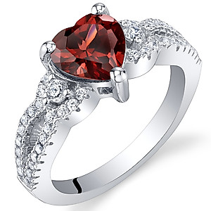 PEORA Garnet Heart Soulmate Ring 925 Sterling Silver, Natural Gemstone Birthstone, 1.50 Carats Heart Shape 7mm, Size 7