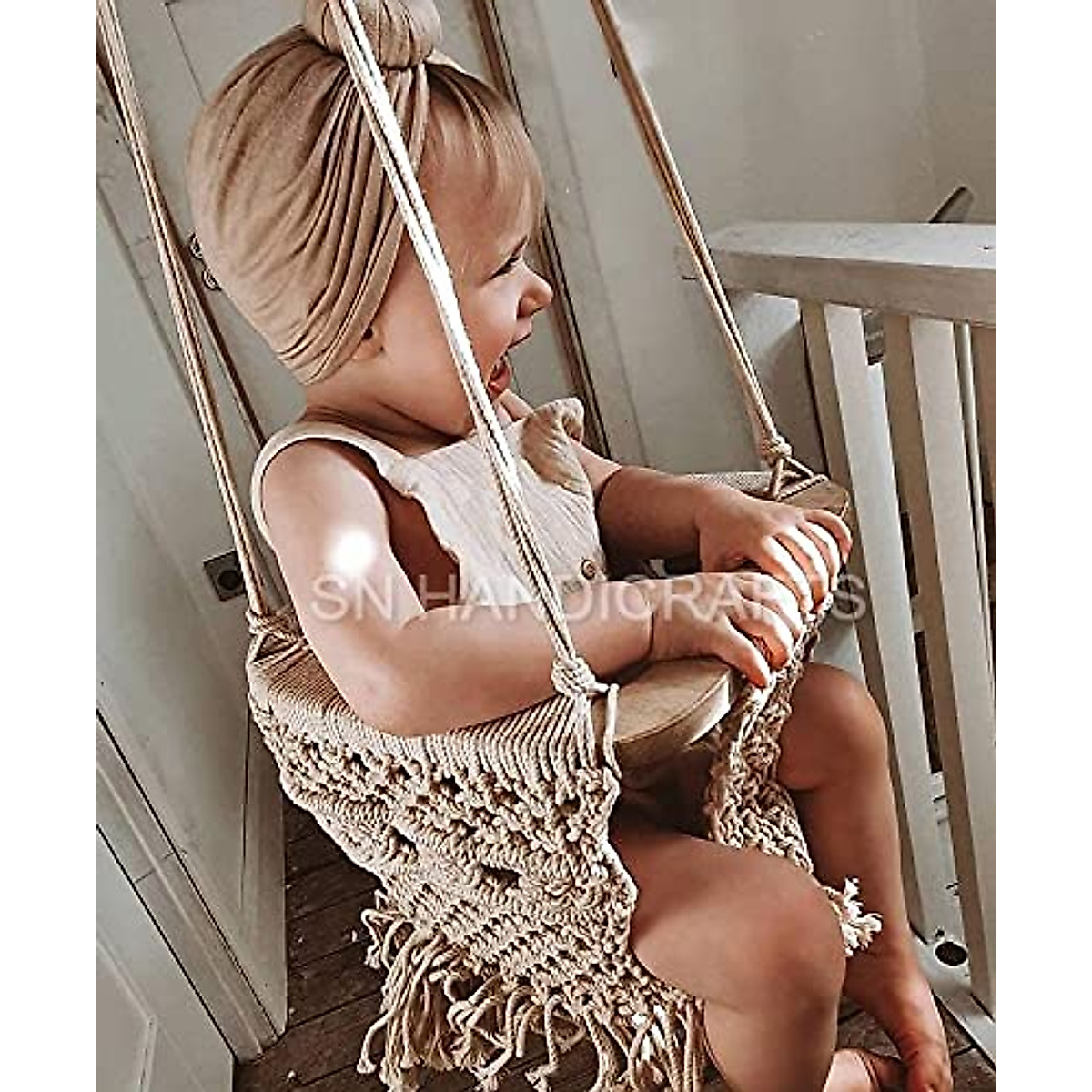 Handmade Macrame Baby Swing Natural Rope Hammock for Baby Macrame Swing Chair for Baby