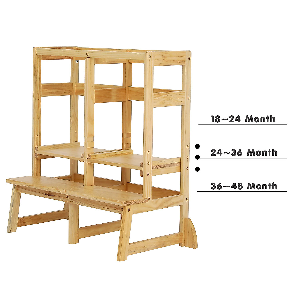SDADI Kitchen Step Stool Tower for 2 Kids, Adjustable Height Double Learning Stool, Solid Wood Construction Toddler Tower (Natural)