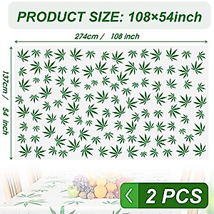 2 Pieces 54 x 108 inch Weed Leaf Tablecloth Pot Leaves Tablecloth Marijuana Table Covers Disposable Rectangular Table Covers for Party