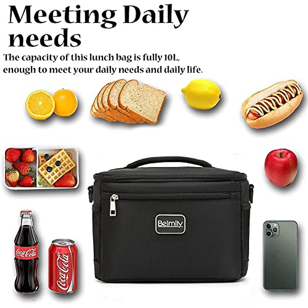 BEIMILY Insulated Lunch Bag for Women/Men,small lunch box,small cooler bag,adult lunch box,Reusable Lunch Box for Work,Leakproof Cooler Tote Bag with Adjustable Shoulder Strap