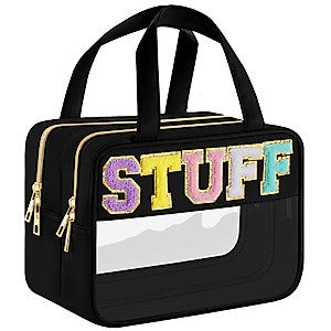 SIMBOOM Clear Letter Makeup Bag, Black, L Size, Clear Bag