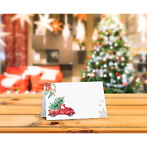Table Place Card, Christmas Themed Tent Style Cards, Pack of 25 Half-Fold Reception Place Card, Perfect for Christmas Party, Birthday, Wedding, Bridal Shower, Baby Shower, Banquet(C12)
