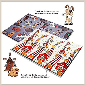 BabeLab Foldable Baby Play Mat - Large Double-Sided Reversible Folding Portable Waterproof Crawling Activity Foam Playmat (Colorful Doggie)