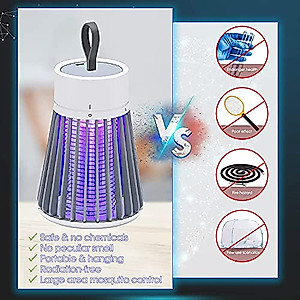 ELLASSAY Electric Bug Zapper for Indoor & Outdoor - Rechargeable Mosquito and Fly Killer Portable USB LED Purple Light Trap Have Security Grid Home, Bedroom, Backyard Camping Using, Grey