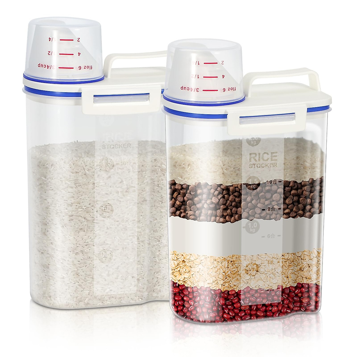 TBMax Cereal Container Oatmeal Dispenser - 2Pack, Rice Storage Bin with Airtight Design+ Measuring Cup + Pour Spout + 2KG Capacities Perfect for Suger Grain Flour Nuts Organization