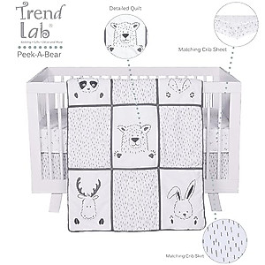 Trend Lab Peek-a-Boo Forest 3 Piece Crib Bedding Set, Gender-Neutral Color Palette, Includes Quilt, Fitted Crib Sheet and Skirt