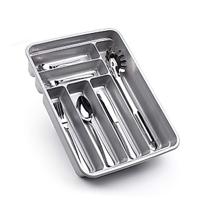 PLASTIFIC 1 Tier Large & Deep CUTLERY TRAY Flatware Organiser Strong Plastic Drawer Sliding Tidy Multipurpose flatware Holder Kitchen Accessories for Tableware(Silver)…