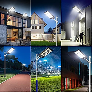 1000W Solar Street Lights Outdoor, Motion Sensor Led Solar Outdoor Lights with Remote Control & Arm Pole, 7000K 100000LM IP66 Waterproof Dusk to Dawn Solar LED Lights Lamp for Garden Yard