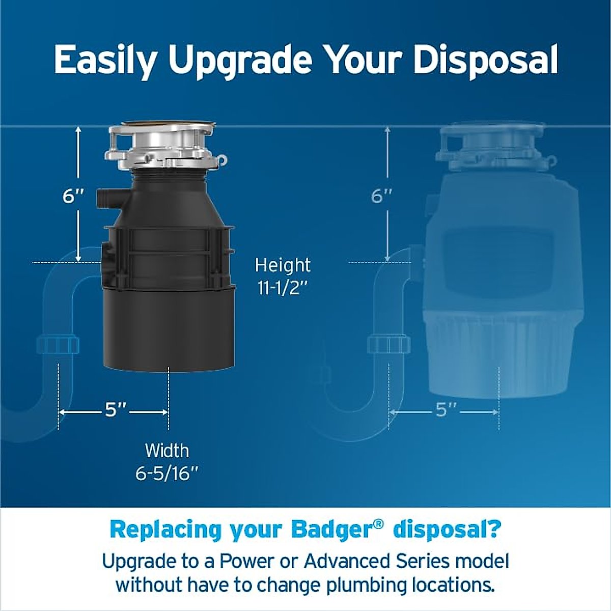 InSinkErator Badger 5 Garbage Disposal with Power Cord, Standard Series 1/2 HP Continuous Feed Food Waste Disposer, Badger 5 W/C, No Size, Black/Gray