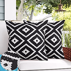 Adabana Outdoor Waterproof Boho Pillow Covers 18x18 Decorative Black and White Outdoor Throw Pillows Cover for Patio Furniture Pack of 2