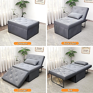 TC-HOMENY Sofa Bed with Pillow, 4 in 1 Multi-Function Adjustable Backrest Sleeper Chair Bed, Soft and Thick Sponge Cushion with Convertible Sofa Chair