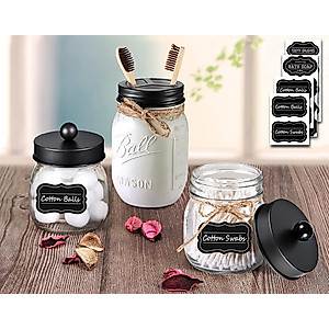 Komashr Mason Jar Bathroom Accessories Lids Set(4pcs) - Jars Not Included - Soap Dispenser,Toothbrush Holder, Apothecary Jars Lids for Regular Mouth Mason Jars - Rustproof Stainless Steel，Black