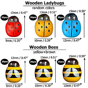 225 pcs Tiny Resin Bee Wooden Ladybug Daisy Flower Mushroom Decor, Bumble Bee Embellishment Epoxy Slime Charm Miniature Fairy Garden Accessories Figurines Micro Landscape Ornaments Scrapbooking