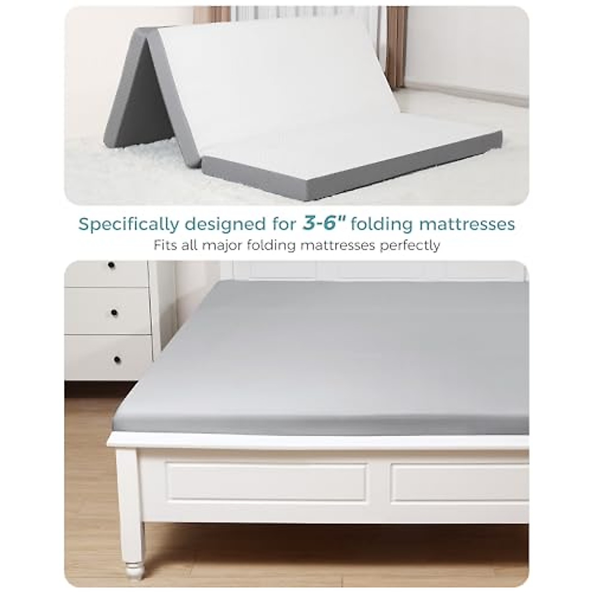 Forias Fitted Sheet for Folding Mattress, Compatible with 4inch, 6inch Size Trifold Mattress,4-Way Stretch Knit, Snug Fit, Ultra-Soft and Cozy Washable Fitted Sheet (Twin)