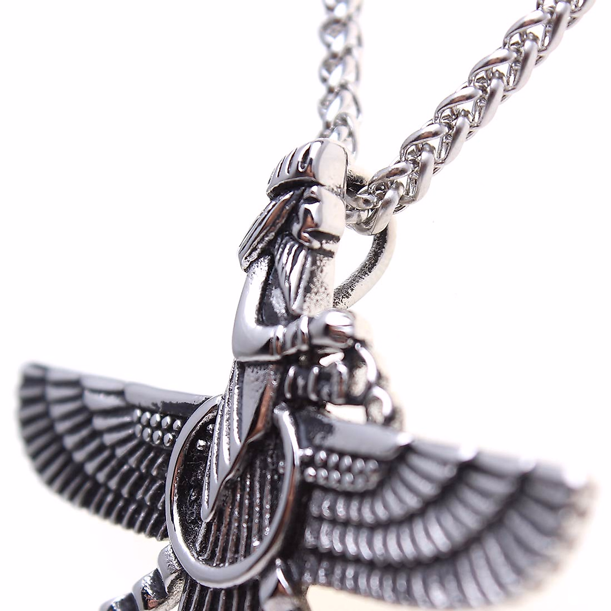 Asoodehdelan Large Farvahar Necklace Iranian Persian Art Iran Farohar Zoroastrian Faravahar Chain Necklace (Silver Plated, 18)