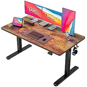 BANTI 63'' Standing Desk, Electric Stand up Height Adjustable Home Office Table, Sit Stand Desk with Splice Board, Rustic Brown
