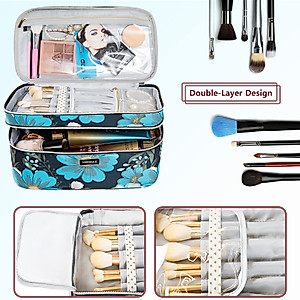 AMOIGEE Double Layer Makeup Train Case - Travel Bag Organizer for Makeup Brushes, Bottles, Palettes, Sponges and Cosmetics