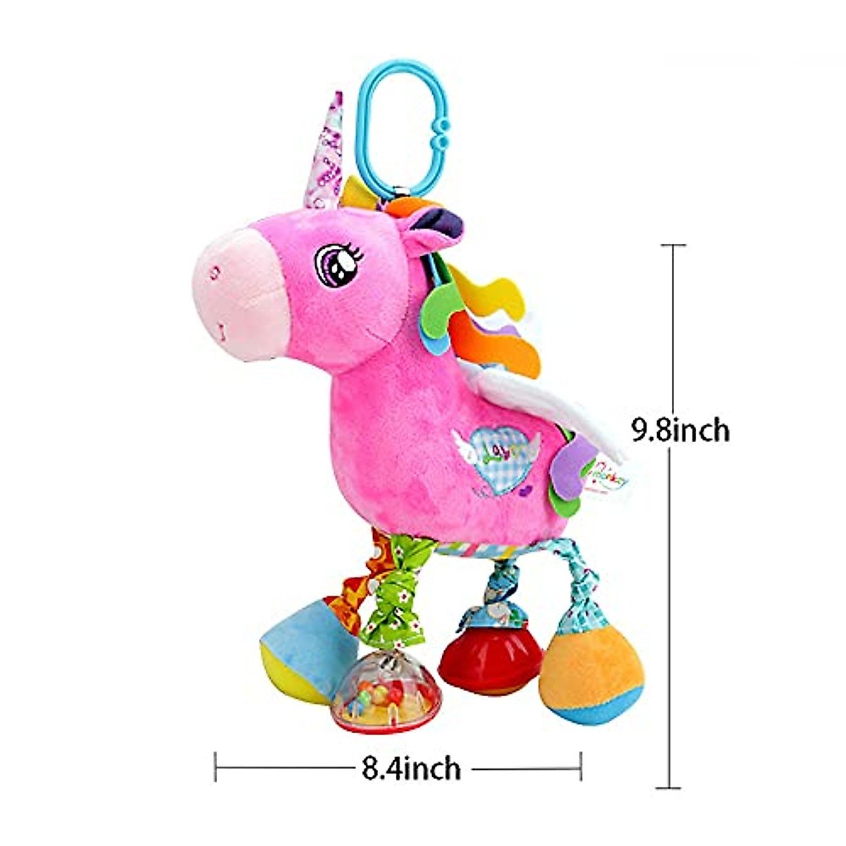 D-KINGCHY Baby Car Stroller Rattle Toy, Hanging Stuffed Animal Plush Ring, Newborn Crib Bed Around Toy with Sound and Handle for 0-3 Years Old (Unicorn)