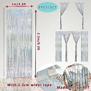 MALANKU 2 Pack Silver Tinsel Curtain Backdrop Party Decorations - 3.3 x 8.2ft Foil Fringe Curtain Streamers Backdrop for Birthday Christmas Graduation Bachelorette Frozen Disco Prom Party Decorations