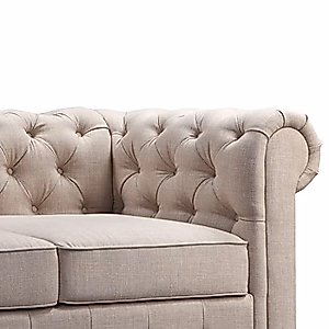 Rosevera Genevieve Upholstered Fine Polyester Collection Tufted Loveseat Couch, Contemporary Chesterfield Armrest,Sectional Sofa for Living Room Apartment, 3SEAT, Beige 3SEAT
