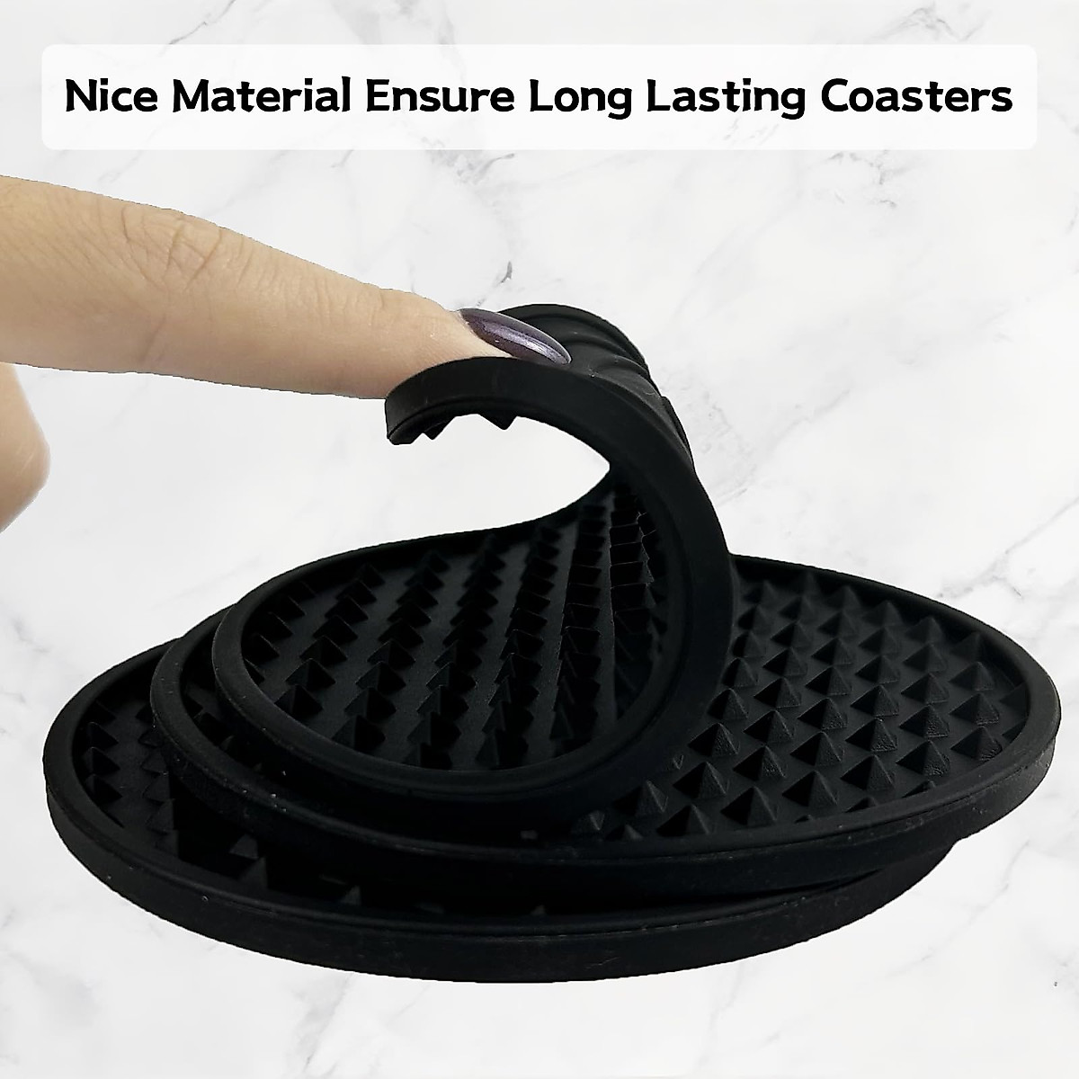 Ouzoustate 8 PCS Coasters for Drinks with Holder-Silicone Black Coasters Set of 8-Cup Coasters for Coffee Table-Cup Mat Drink Coasters for Tabletop Protection and Home Decor