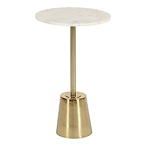 Kate and Laurel Tira Modern Marble Side Table, 14 x 14 x 24, Gold, Small Pedestal Table for Decorative Display
