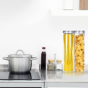 GRZJOPP 6Pcs Spaghetti Pasta Storage Containers with Lids,Tall Clear Pasta Storage Containe for Noodles Flour Cereal Sugar Beans, Spaghetti Pantry Container