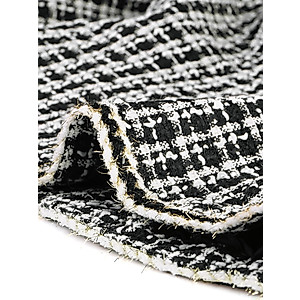 Allegra K Women's Plaid Tweed Blazer Long Sleeve Open Front Work Office Short Jacket Large Black