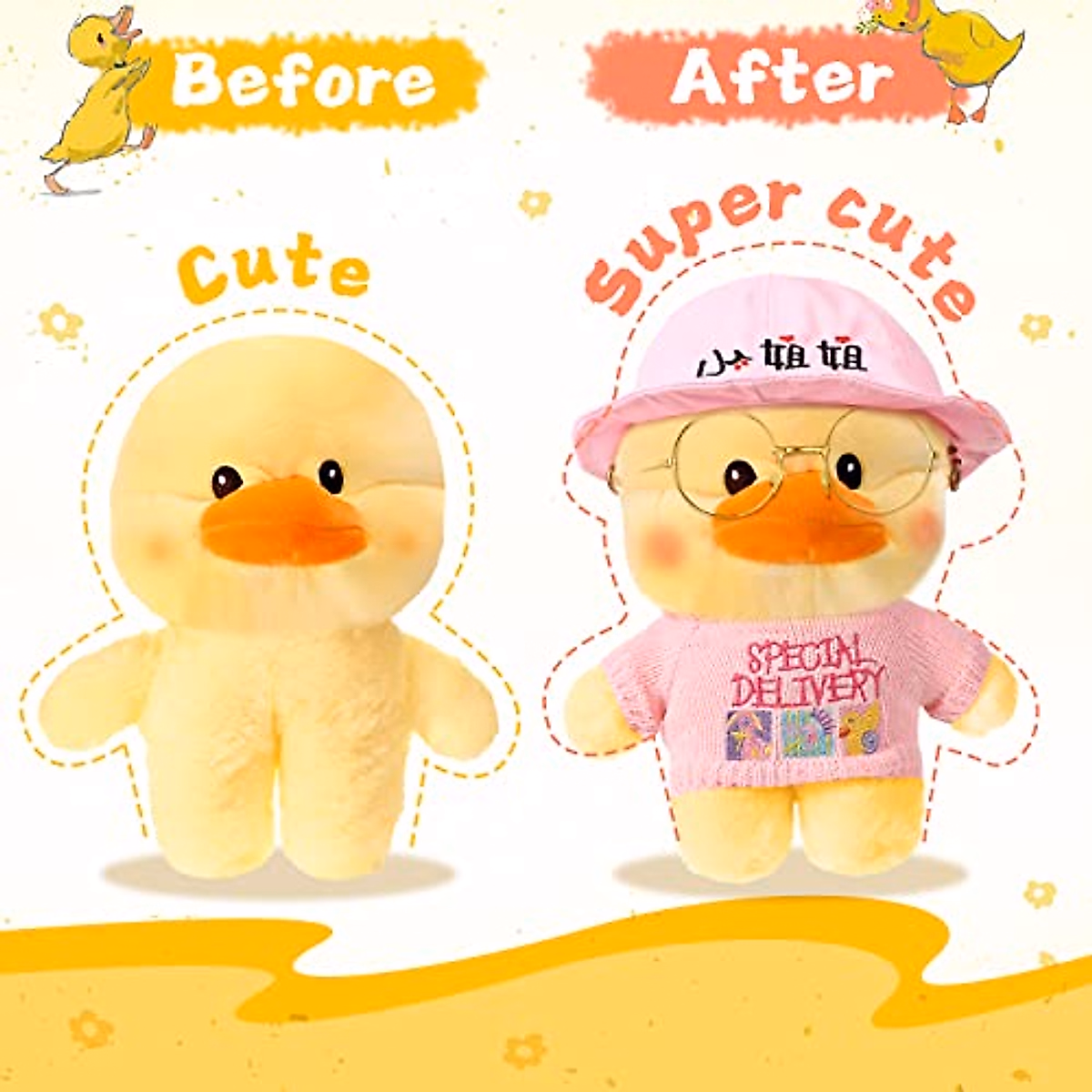 6 Pcs 12 Inch Duck Stuffed Animals Clothes Duck Clothes Accessories Include Cute Clothes Glasses Hat Kawaii Plush Doll Clothes for Ducks Dress up DIY Gift(Vintage Style)