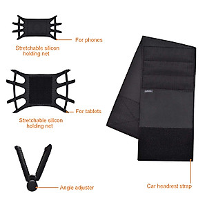 TFY Car Headrest Mount for 7-10 inch Fire, Fire HD, Kids Edition Tablets, Angle Adjustable Holder with Silicon Holding Net