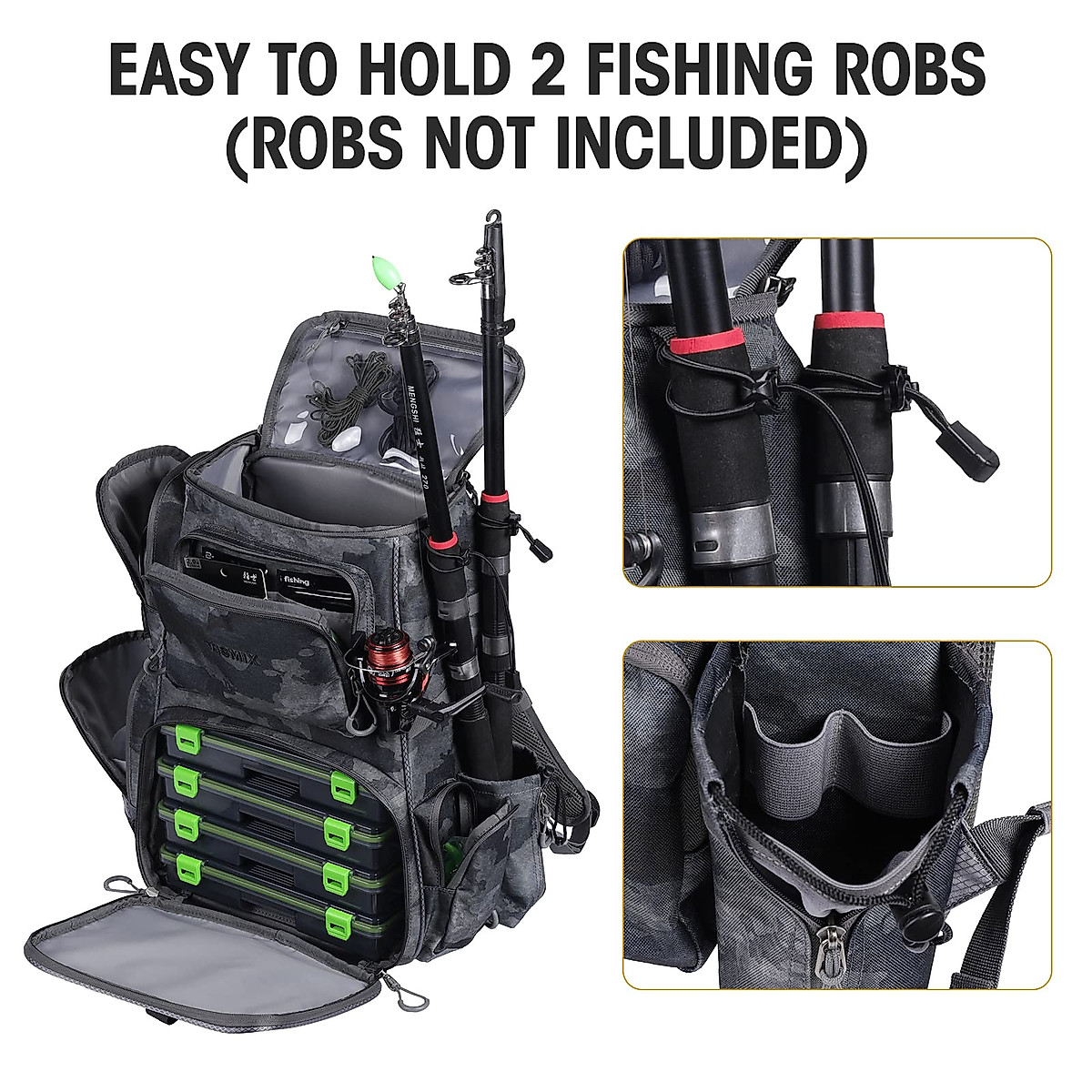 VISMIX Fishing Tackle Backpack with 4 Tackle Boxes Large Waterproof Tackle Bag Storage, Backpack for Trout Fishing Outdoor