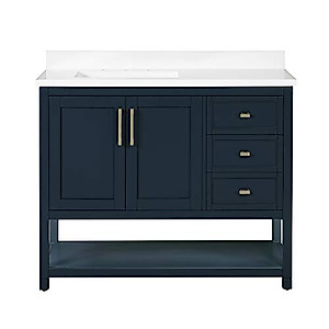 Ove Decors Stanley 42 inch Bathroom Vanity Combo Freestanding Bath Cabinet | Modern Single Sink with Cultured Marble Countertop | Backsplash Included, Midnight Blue