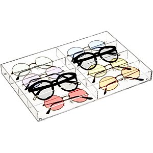 Pumtus Acrylic Sunglasses Organizer, 8 Slot Clear Tabletop Eyeglass Display Case, Premium Countertop Eye Glasses Storage Tray, Eye Wear Collection Box Holder for Eyewear, Jewelry, Watch