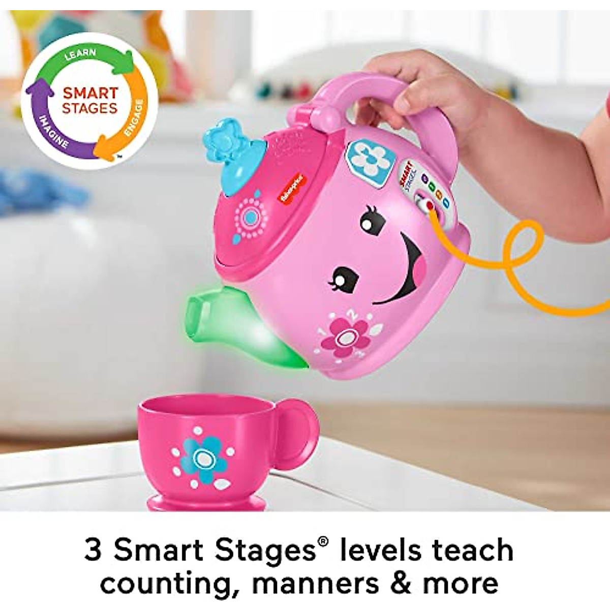 Fisher-Price Laugh & Learn Toddler Learning Toy Sweet Manners Tea Set With Smart Stages For Pretend Play Ages 18+ Months