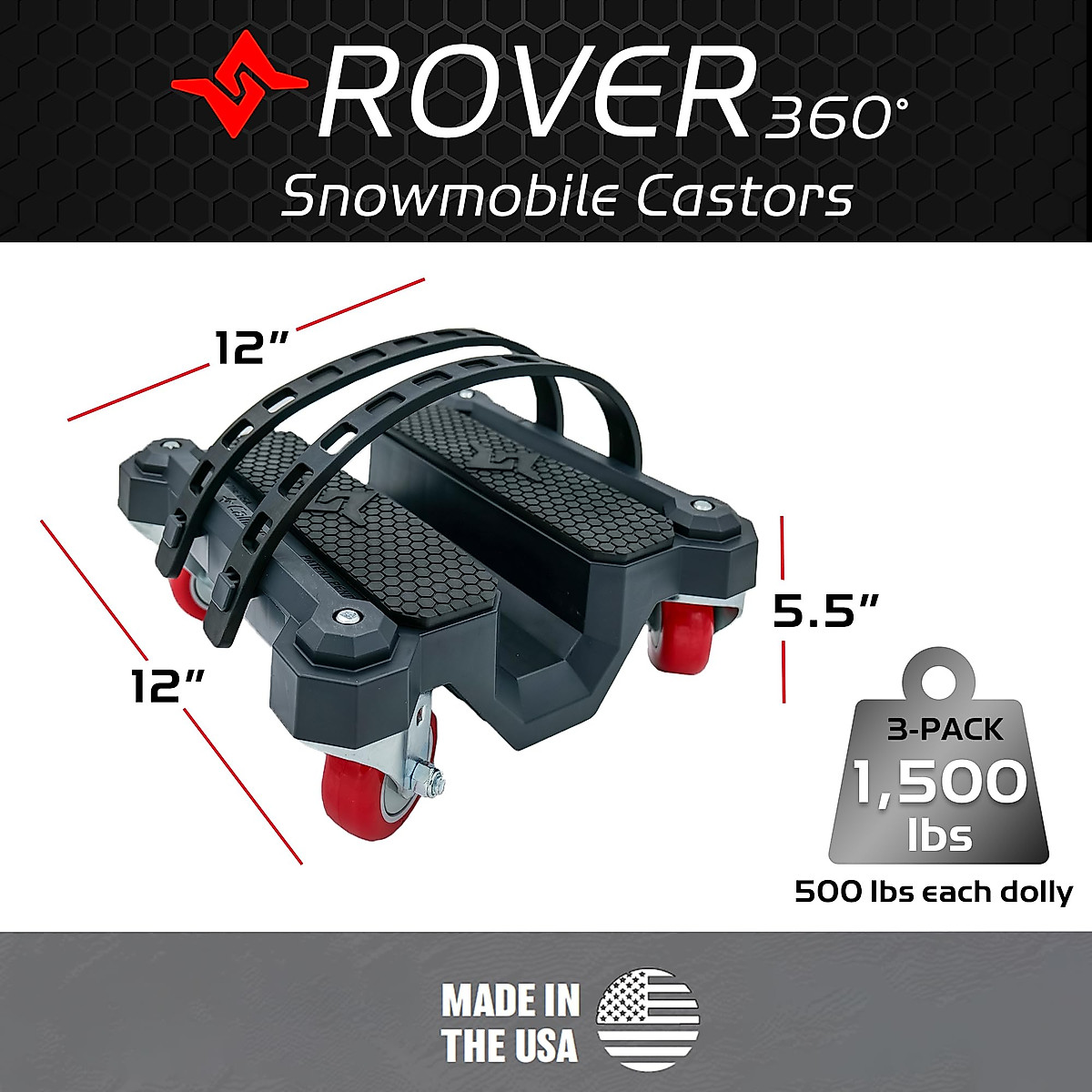 Caliber Rover 360 Snowmobile Dolly, Heavy-Duty Casters Hold 1,500 LBS, 3-Pack