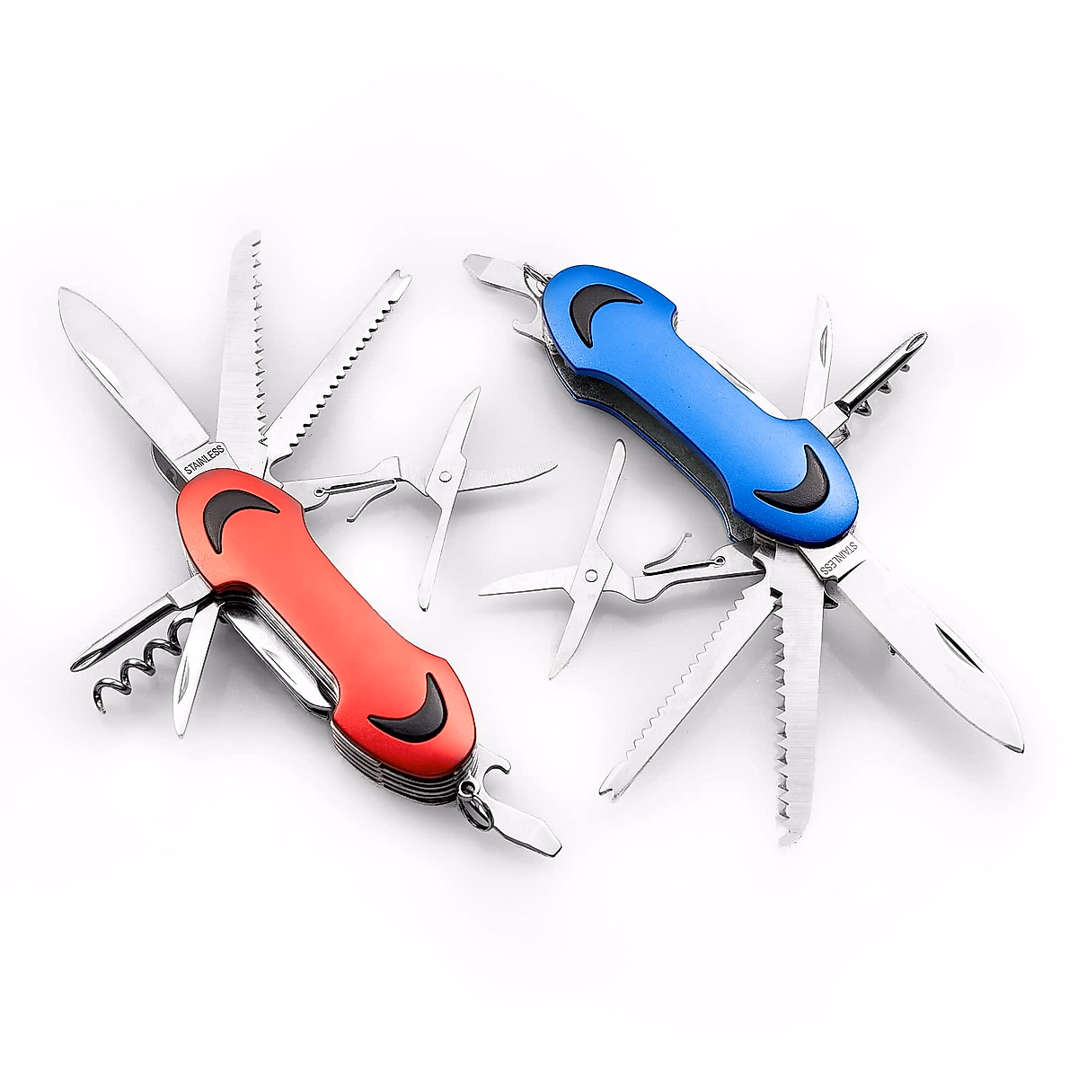 COMEBO 2 PCS Pack Foldable Pocket Swiss Style Army Knife, 12-in-1 Multitools Pocket Knife for Camping Hiking Multi Function Survival Tool