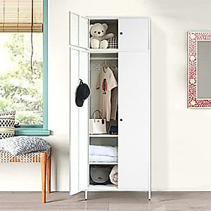 BESFUR Wardrobe Closet, Metal Armoires and Wardrobes with Adjustable Hanging Rod, Top Cabinet, 20" D*31.5" W*90.5" H - White