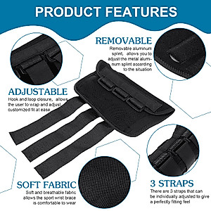 SATINIOR 2 Pieces Carpal Tunnel Wrist Brace Support Removable Metal Wrist Splint, Three Adjustable Compression Straps for Tendinitis, Sports Injuries, Pain Relief (Left and Right Hand), Black