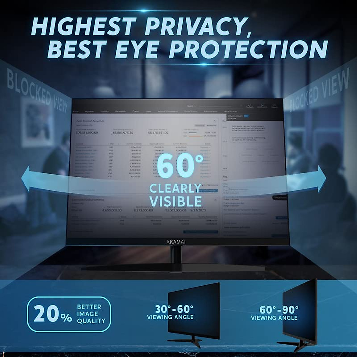 27 inch Computer Privacy Screen (16:10) - Black Security Shield - Desktop Monitor Protector - UV & Blue Light Filter by Akamai