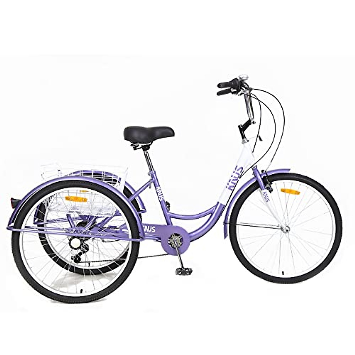 KNUS Adult Tricycle Trikes,7 Speed 3-Wheel Bikes,26 Inch Wheels Cruiser Bicycles with Large Shopping Basket for Women and Men -Purple