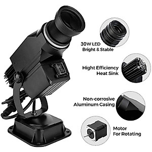 HILITING 30W LED GOBO Projector - 2400 Lumens Rotating Logo Projector - IP65 Waterproof with Remote - Including Free Custom Glass GOBO - Personalized Logo for Company Bar Wedding Advertising (Black)