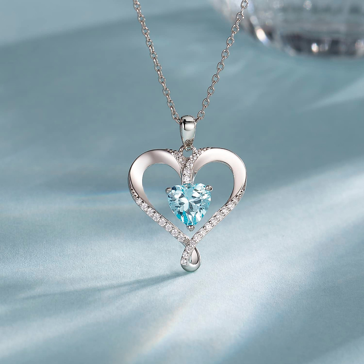 ESSIE ODILA Necklaces for Women Sterling Silver Birthstone Necklace for Women Heart Pendant Necklaces Birthday Anniversary Christmas Gifts Jewelry for Women Mom Wife