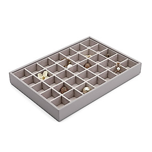 Vlando Jewelry Tray - Faux Leather Glass-top Jewelry Storage Organizer - Earring Necklace Bracelet Ring Display Desktop Drawer Chest, 4-Layer w/Clear Lid, Grey