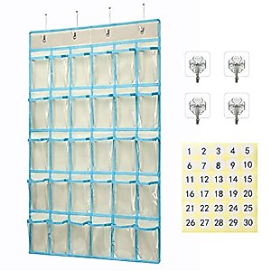 KEEPJOY Classroom Pocket Charts for Cell Phone Calculator Holders, Pocket Organizer for Cell Phone Jail with 30 Clear Pockets Chart Size 33.5 x 24.5 Inch Classroom Pocket Storage (Beige)